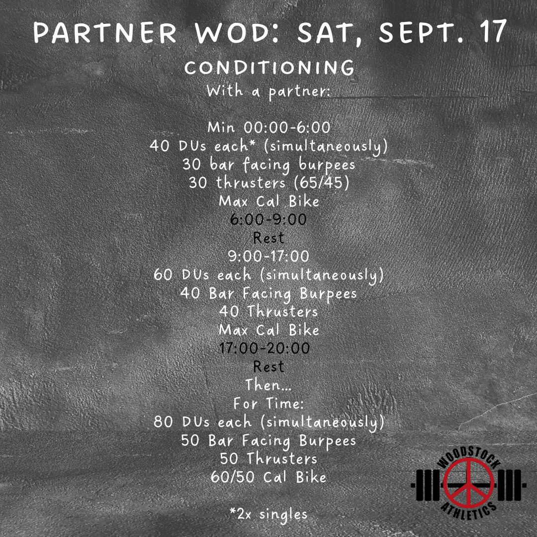 Partner WOD: Saturday, September 17 – woodstockathletics